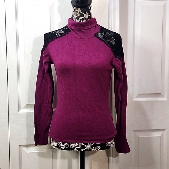 VENUS | Sweaters | Venus Magenta Turtle Neck Lace Sweater Sm | Poshmark